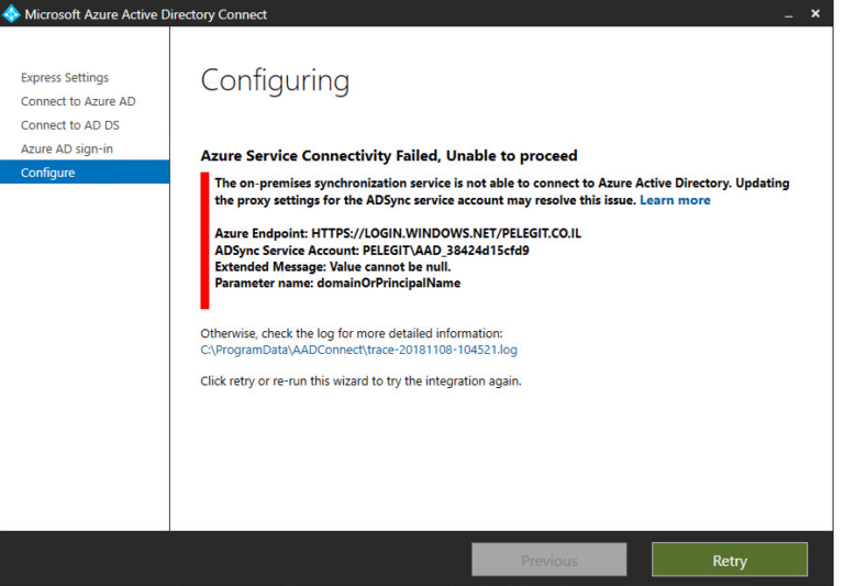 AD Connect: Azure Service Connectivity failed AD Connect: Azure Service Connectivity failed